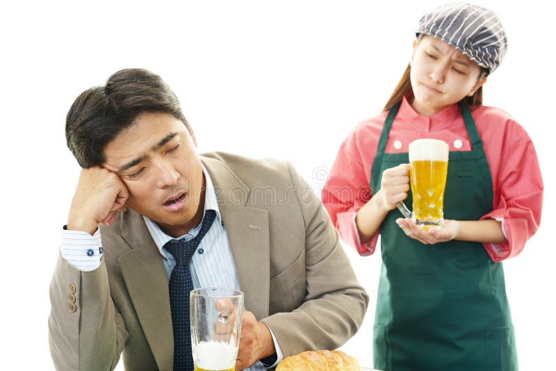 Smiling Waitress and a Drunk Customer Stock Image - Image of apron ...