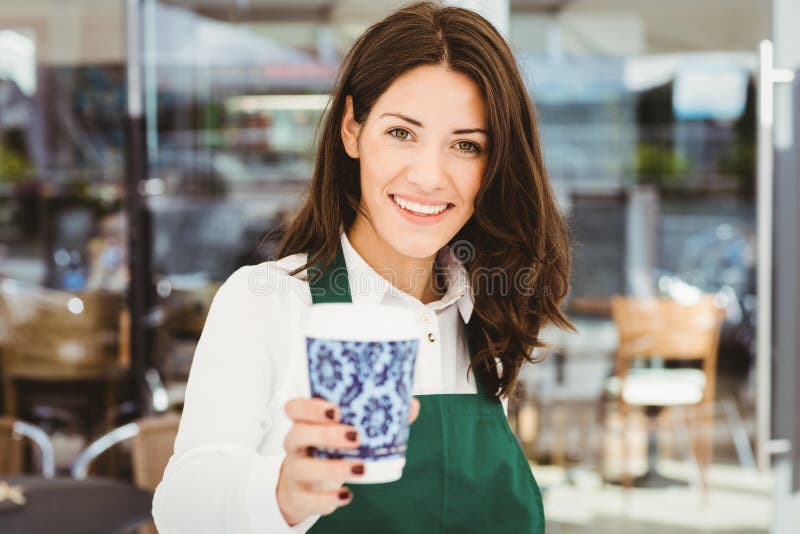 Smiling Waitress Serving a Coffee Stock Image - Image of holding, adult ...