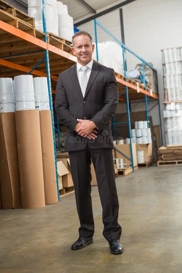 Smiling Warehouse Manager Standing with Hands Together Stock Image ...