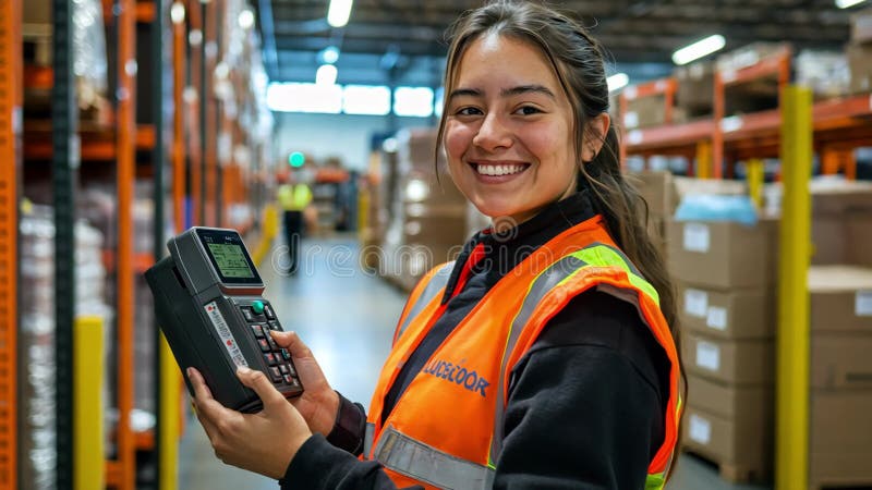 Smiling Warehouse Worker with Handheld Scanner Stock Video - Video of ...