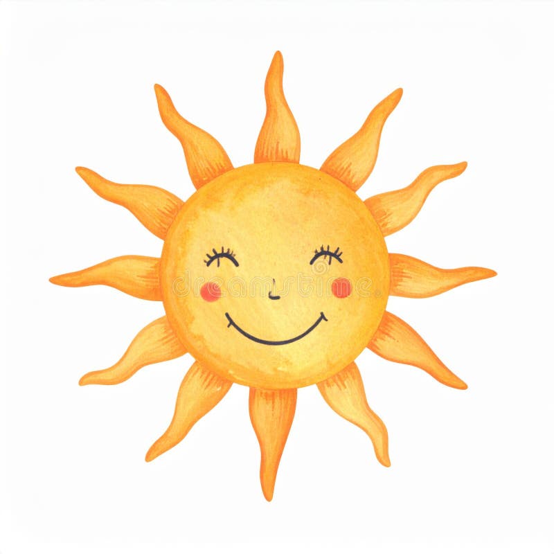 Smiling Watercolor Sun Illustration Stock Illustration - Illustration ...