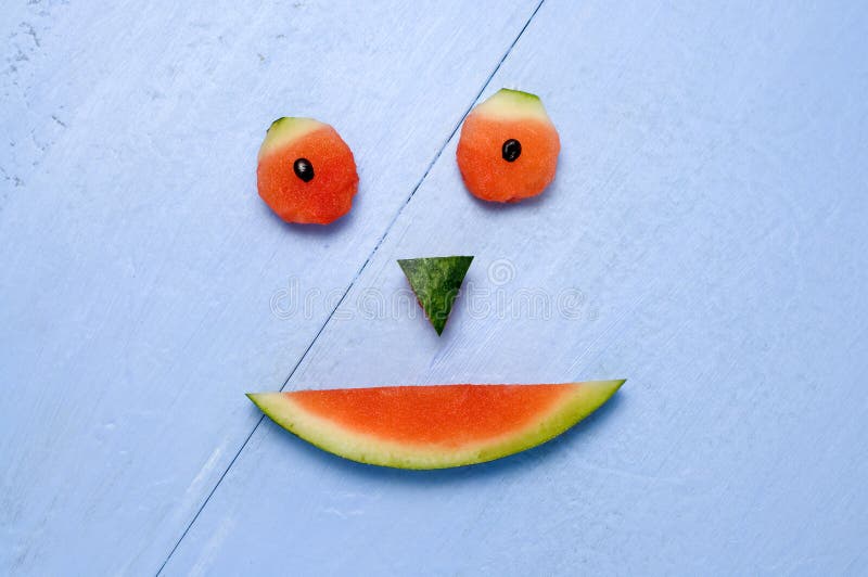Smiling Watermelon on Blue Background Stock Image - Image of slices ...