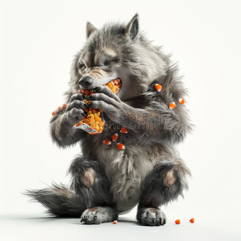 Smiling Werewolf with Candy in Hand, Generative Ai Stock Illustration ...