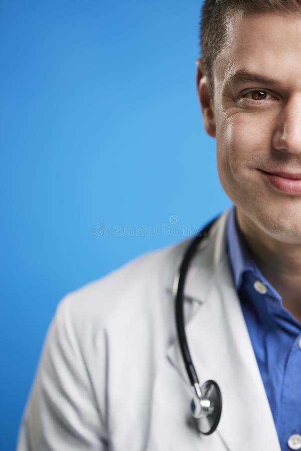 Smiling White Male Doctor with Stethoscope, Vertical, Crop Stock Photo ...