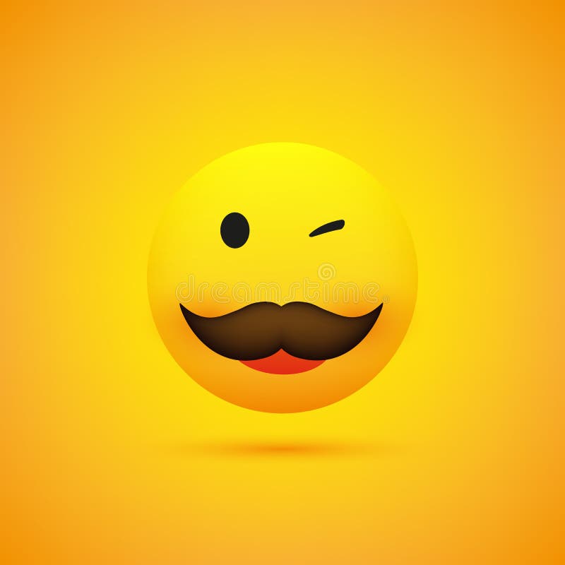 Smiling, Winking Emoji - Simple Happy Emoticon with Mustache on Yellow ...