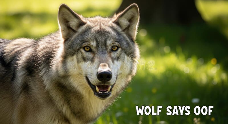 Smiling Wolf in Sunlit Forest with Playful Expression Stock Photo ...