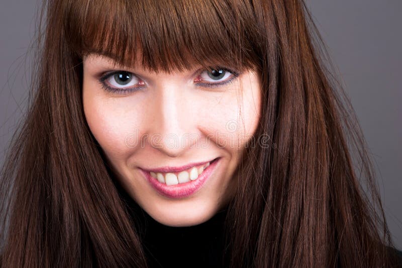 Smiling woman stock photo. Image of studio, gray, face - 29688074