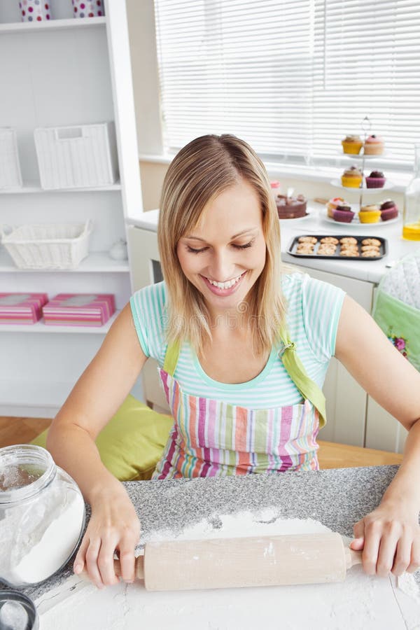Smiling Woman Baking in the Kitchen Stock Photo - Image of cakes ...