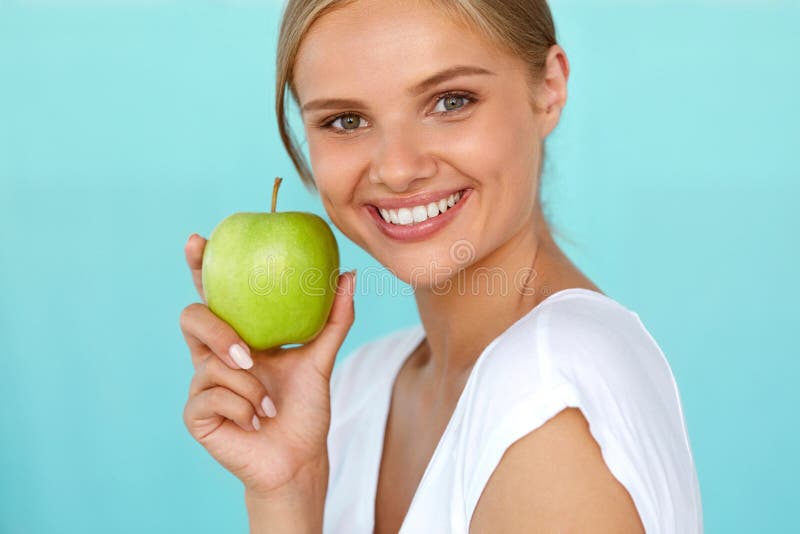 Healthy Diet Food Closeup Portrait Beautiful Happy Smiling Young Woman