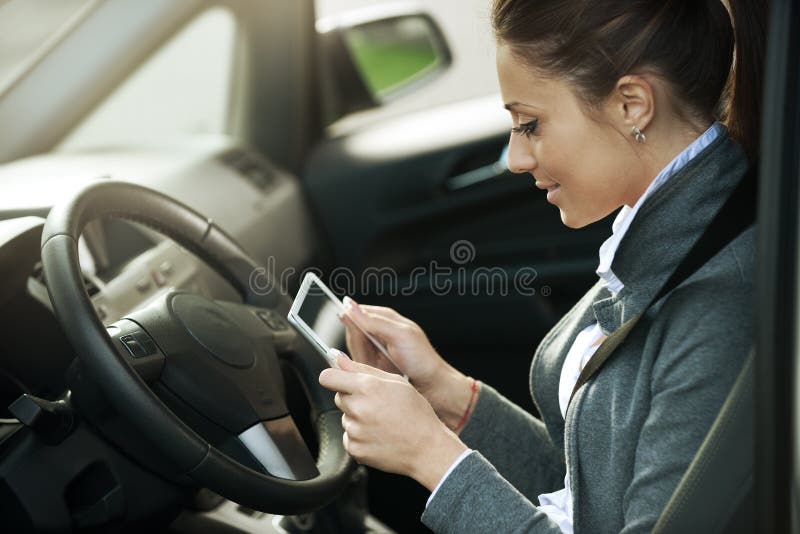 Driver Using Smartphone And Gps Navigation In A Car Stock Photo - Image ...