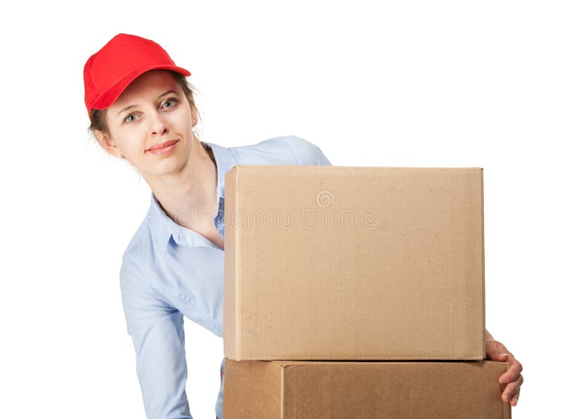 Smiling Woman Carrying Big Boxes Stock Photo - Image of attractive ...