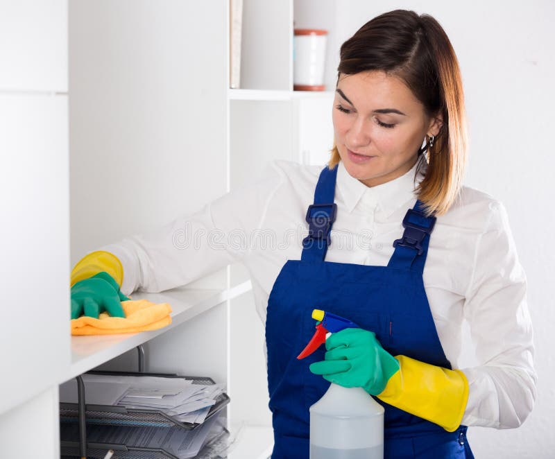 Female cleaner at work stock photo. Image of activity - 265046598