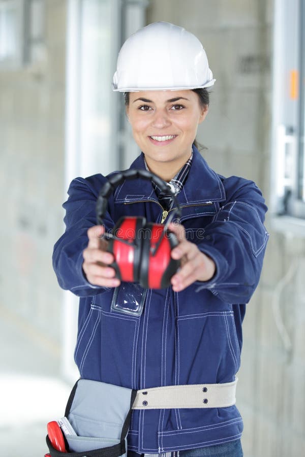 Smiling Woman Construction Worker Builder Portrait Stock Photo - Image ...