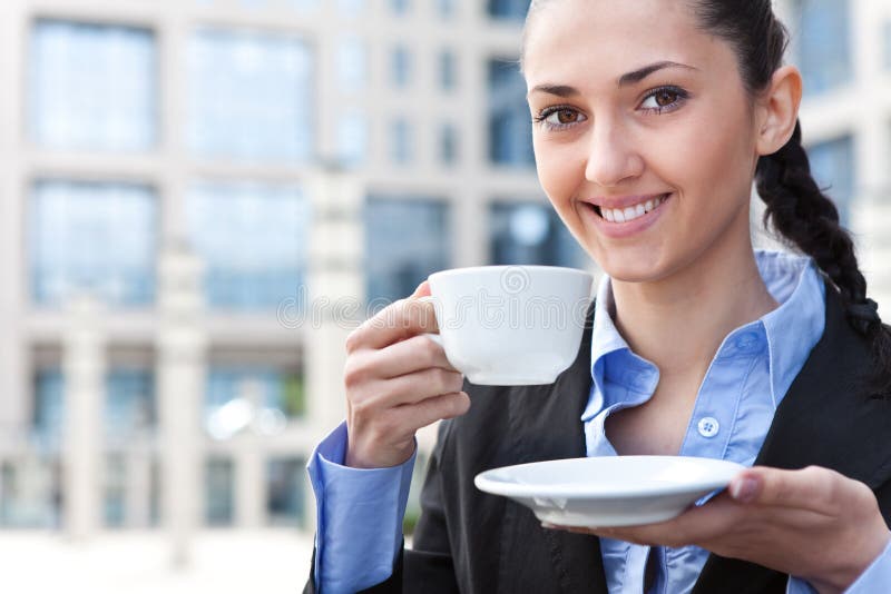 Smiling Woman with Cup of Coffee Stock Image - Image of pause, people ...