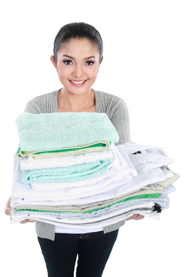 Woman with Clean Laundry after Wash Stock Photo - Image of people ...