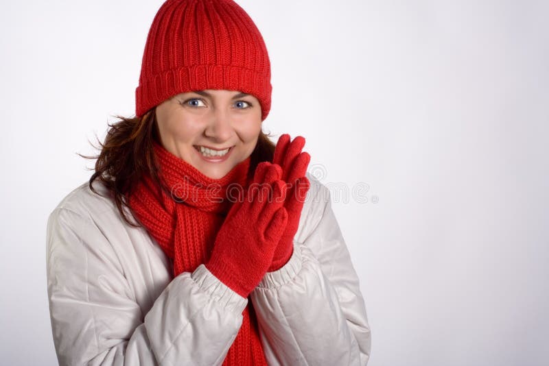 Smiling Woman Dressed for Winter Stock Photo - Image of brunette, clap ...