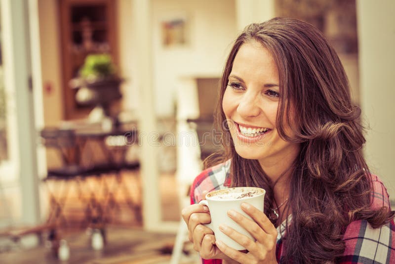 Smiling Woman Drinking Coffee Stock Photo - Image of young, smile: 94778520