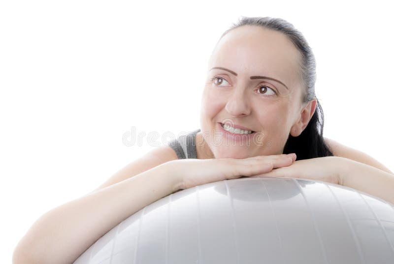 Smiling Woman on Excersise Ball Stock Image - Image of fitness, cute ...