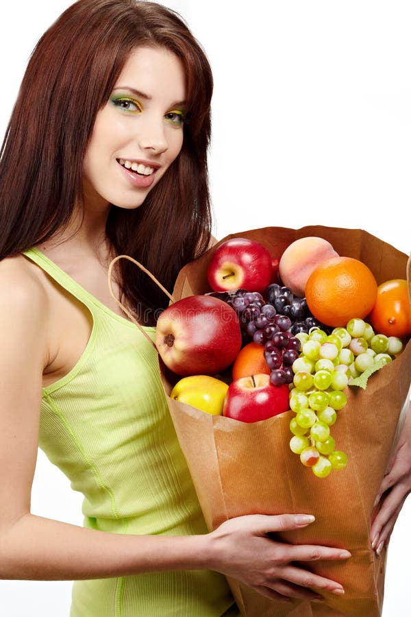 Smiling Woman with Fruits and Vegetables. Stock Photo - Image of health ...