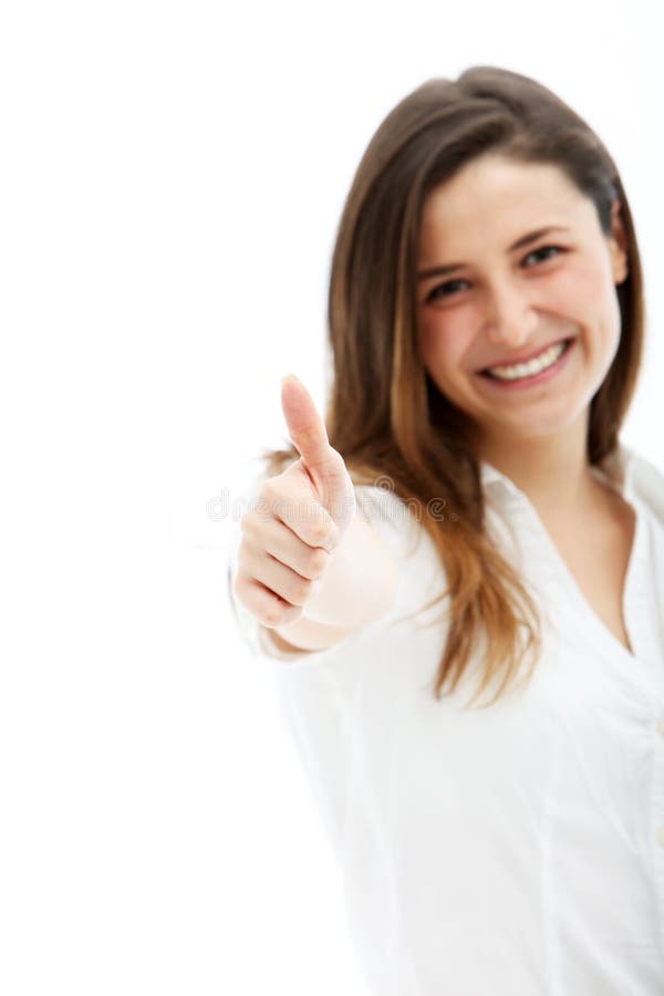 Smiling Woman Giving Thumbs Up Stock Photo - Image of victory, girl ...
