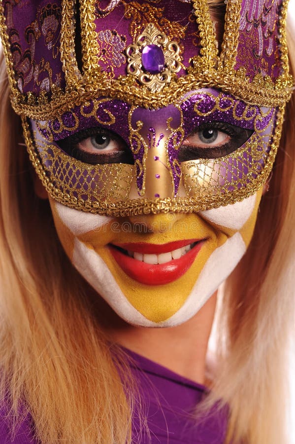 Smiling Woman in Mardi Gras Mask Stock Photo - Image of gold, girl ...