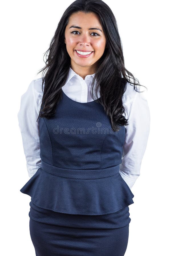 Smiling Woman with Hands Behind Her Back Stock Photo - Image of ...