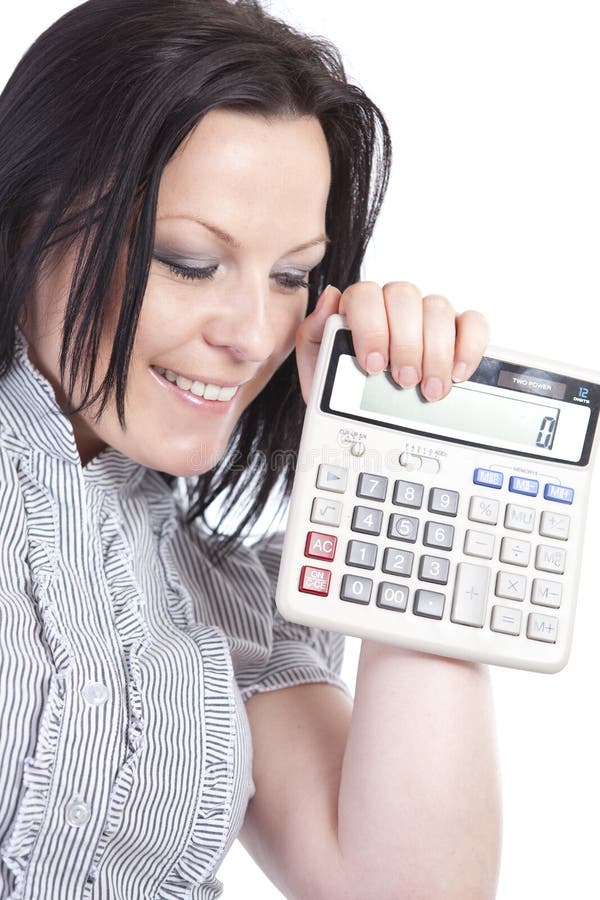 Headshot of Young Blonde Woman with Calculator Stock Image - Image of ...