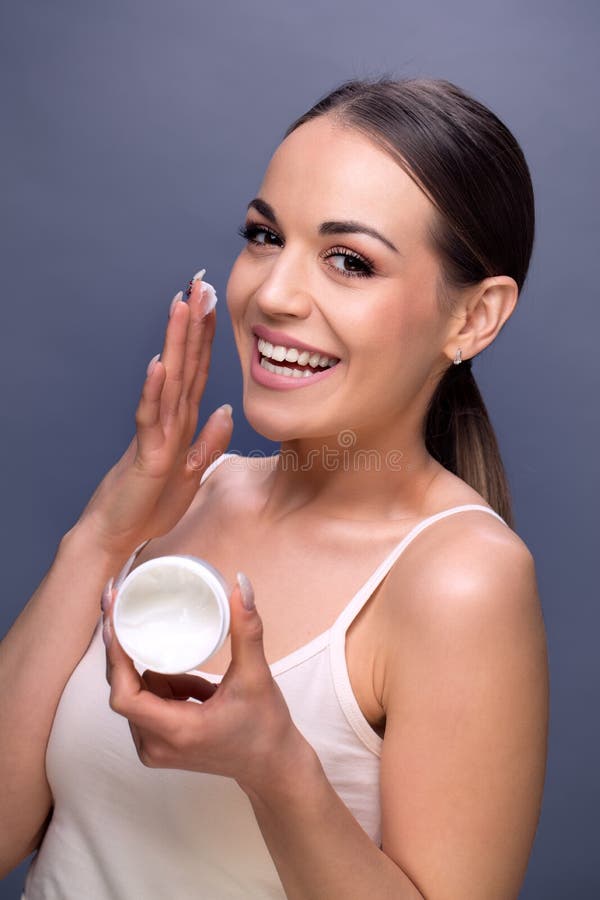 Cream on Her Face, Mask on the Face, Problem Skin - Smiling Girl ...