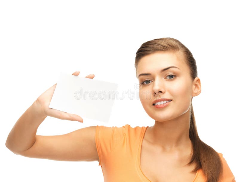 Smiling Woman Holding White Blank Card Stock Image - Image of hand ... Smiling Woman Holding White Blank Card Stock Image - Image of hand ...