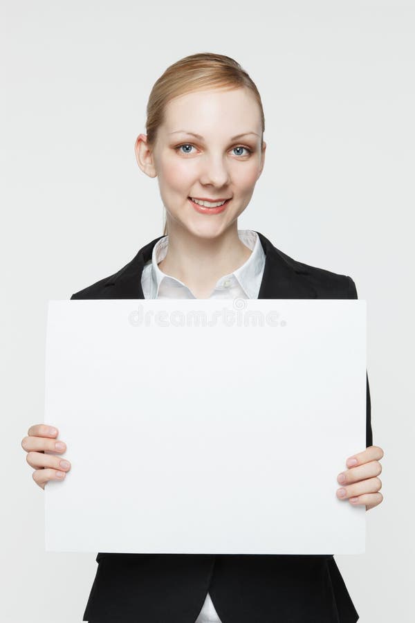 Smiling Woman Holds Blank Sign Stock Photo - Image of copyspace ...