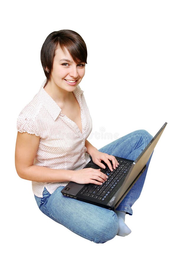 Smiling woman with laptop stock image. Image of happy - 13738191