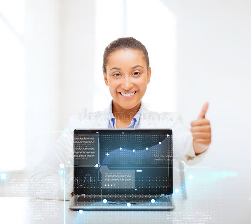 Smiling Woman with Laptop Computer Stock Photo - Image of graph, girl ...