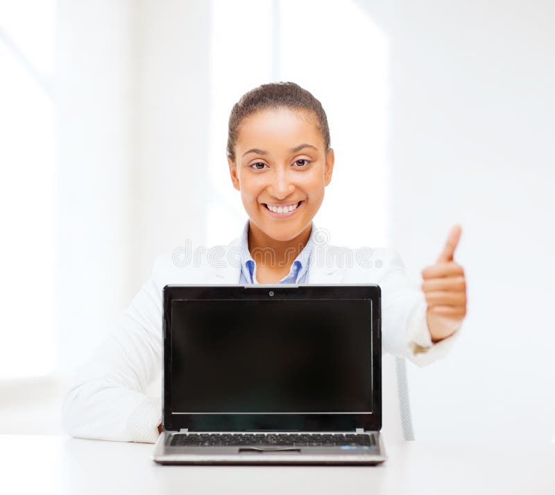 Smiling Woman with Laptop Computer Stock Photo - Image of application ...