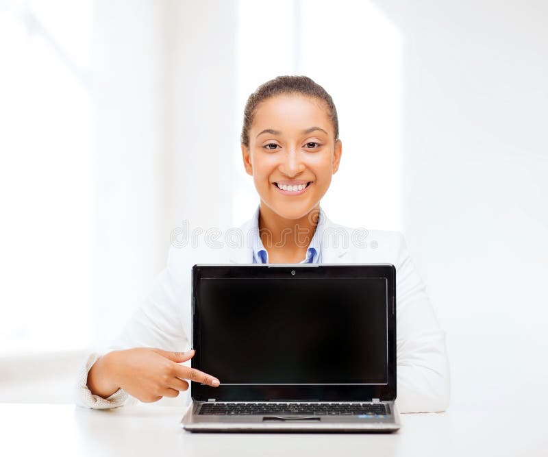 Smiling Woman with Laptop Computer Stock Image - Image of pretty ...