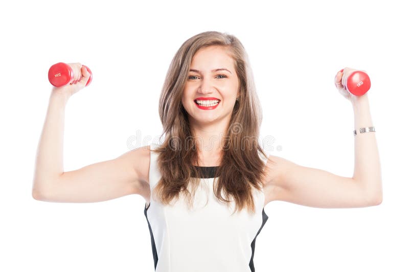 Smiling Woman Lifting Small Weights Stock Photo - Image of caucasian ...