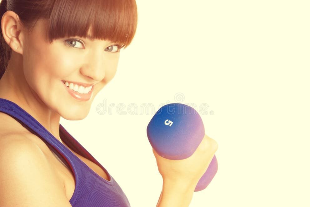Smiling Woman LIfting Weights Stock Photo - Image of filter, healthy ...