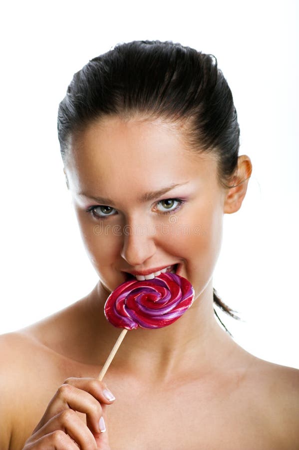 Smiling Woman with a Lollipop Stock Photo - Image of happiness, funny ...