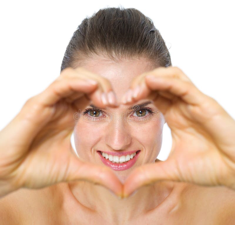 Eye Health. Beautiful Woman Face with Heart Shaped Hands Stock Image ...