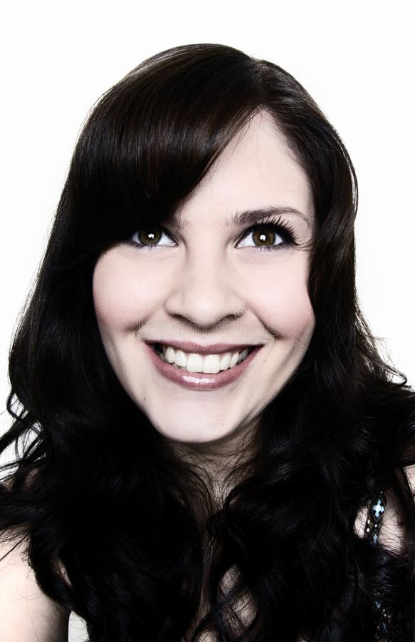Smiling Woman Looking Upward in High Contrast Stock Photo - Image of ...