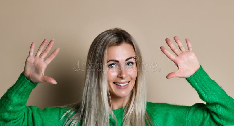 Smiling Woman Making High Five with Her Hand Stock Image - Image of ...