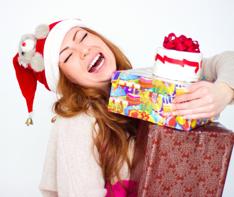 Smiling Woman with Many Gift Boxes Stock Photo - Image of gift, happy ...