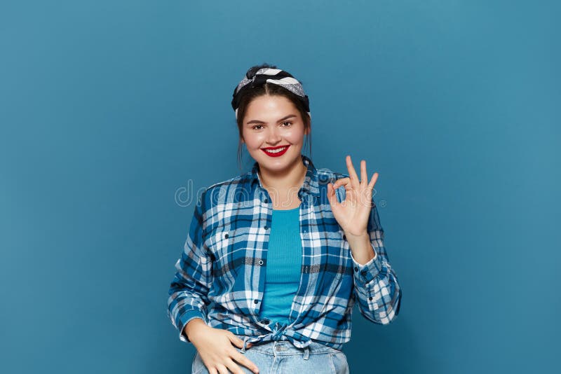Smiling Woman Ok Gesture Isolated Girl Standing And Showing Ok Sign