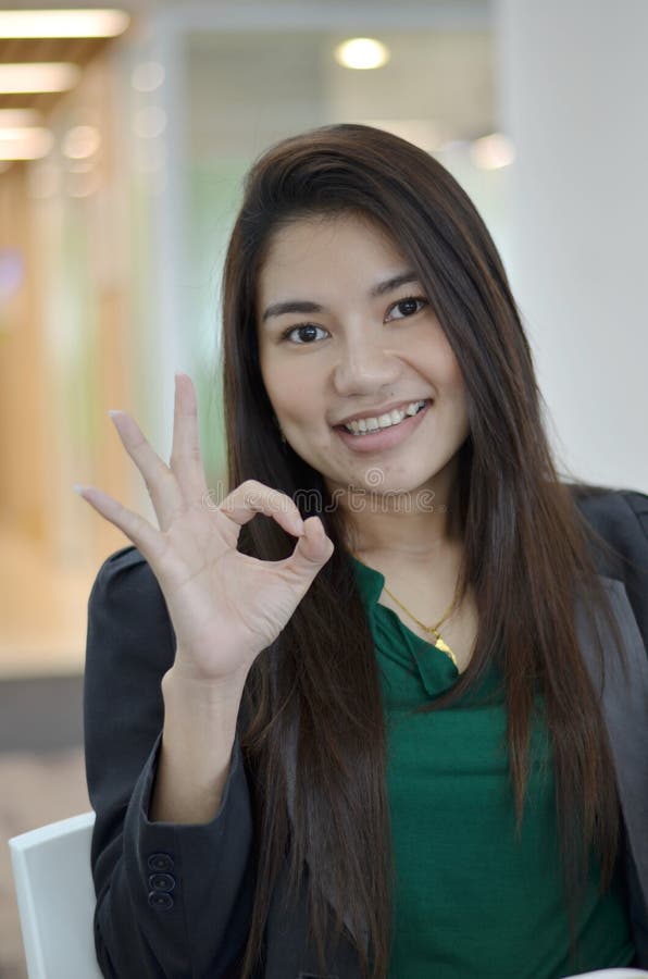 Smiling Woman with OK Sign stock image. Image of emotion - 61539985