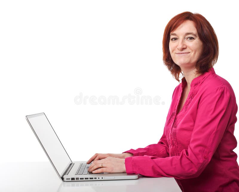 Smiling woman with pc stock image. Image of portrait - 22864089