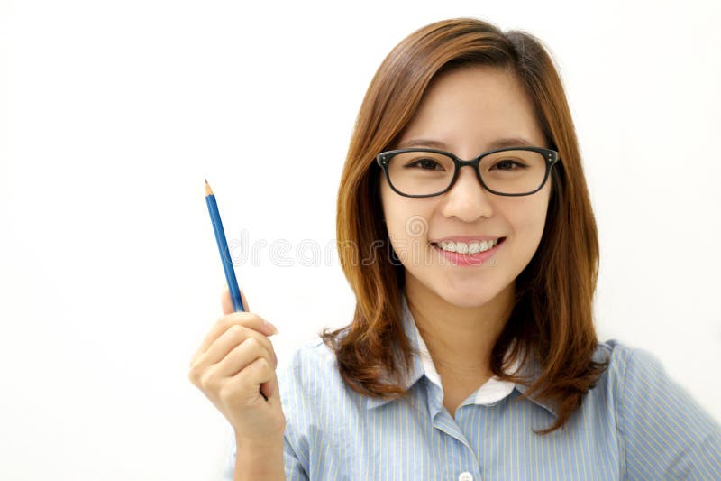 Smiling woman with a pen stock photo. Image of business - 28716604