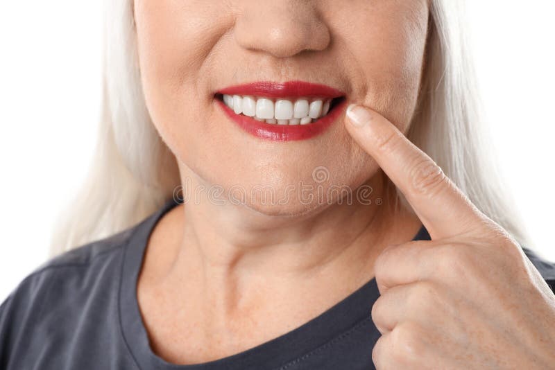 Smiling Woman with Perfect Teeth on White Background Stock Photo ...