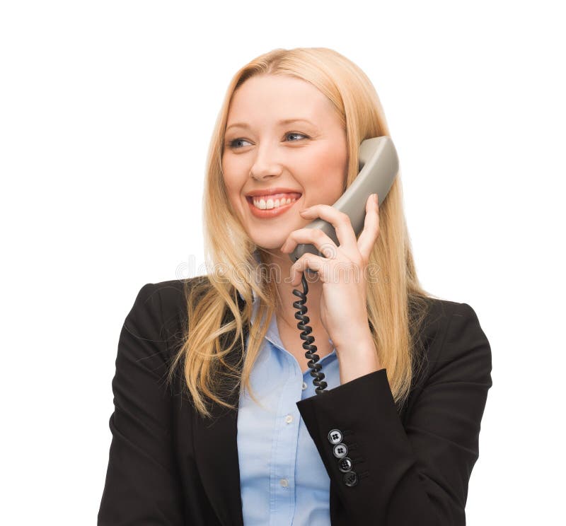 Smiling woman with phone stock photo. Image of communication - 32887346