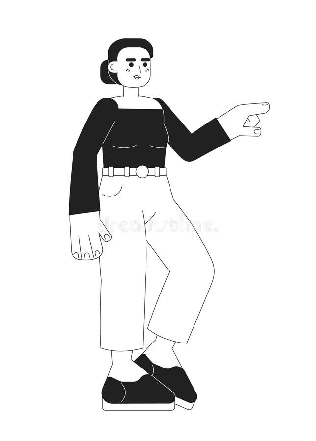 Smiling Woman Pointing with Index Finger Monochromatic Flat Vector ... Smiling Woman Pointing with Index Finger Monochromatic Flat Vector ...