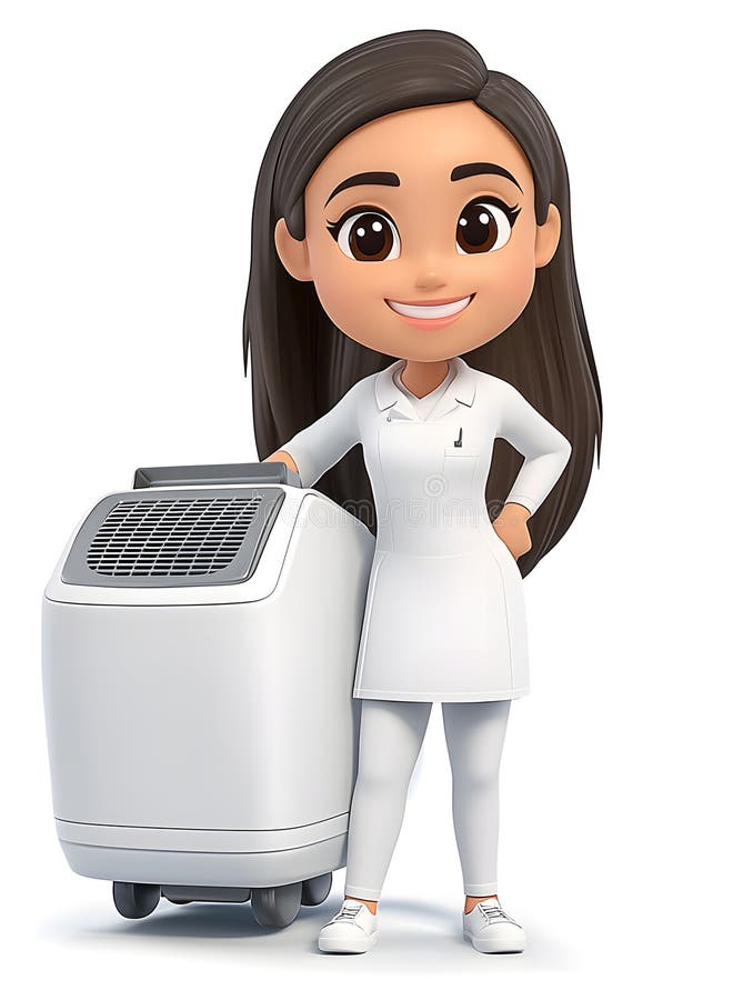 Smiling Woman with Portable Air Conditioner. Stock Illustration ...