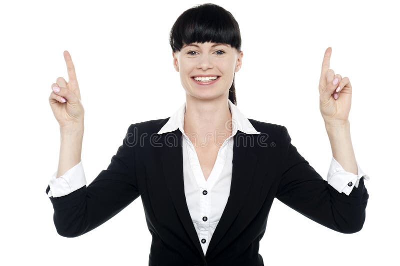 Smiling Woman Posing with Raised Fingers Stock Photo - Image of fingers ...